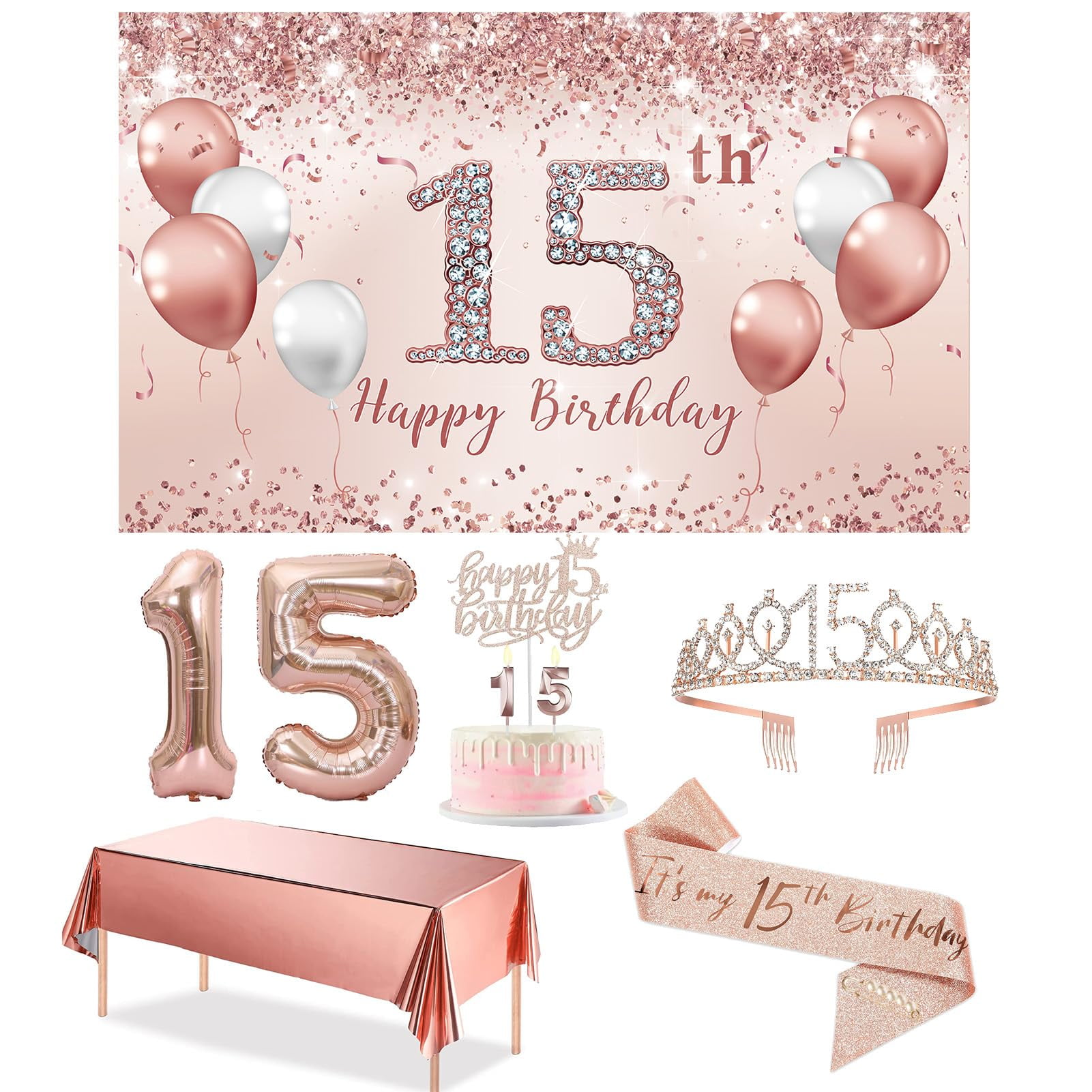 Trgowaul 15th Birthday Decorations DHF10 Party Set for girls, 15 ...