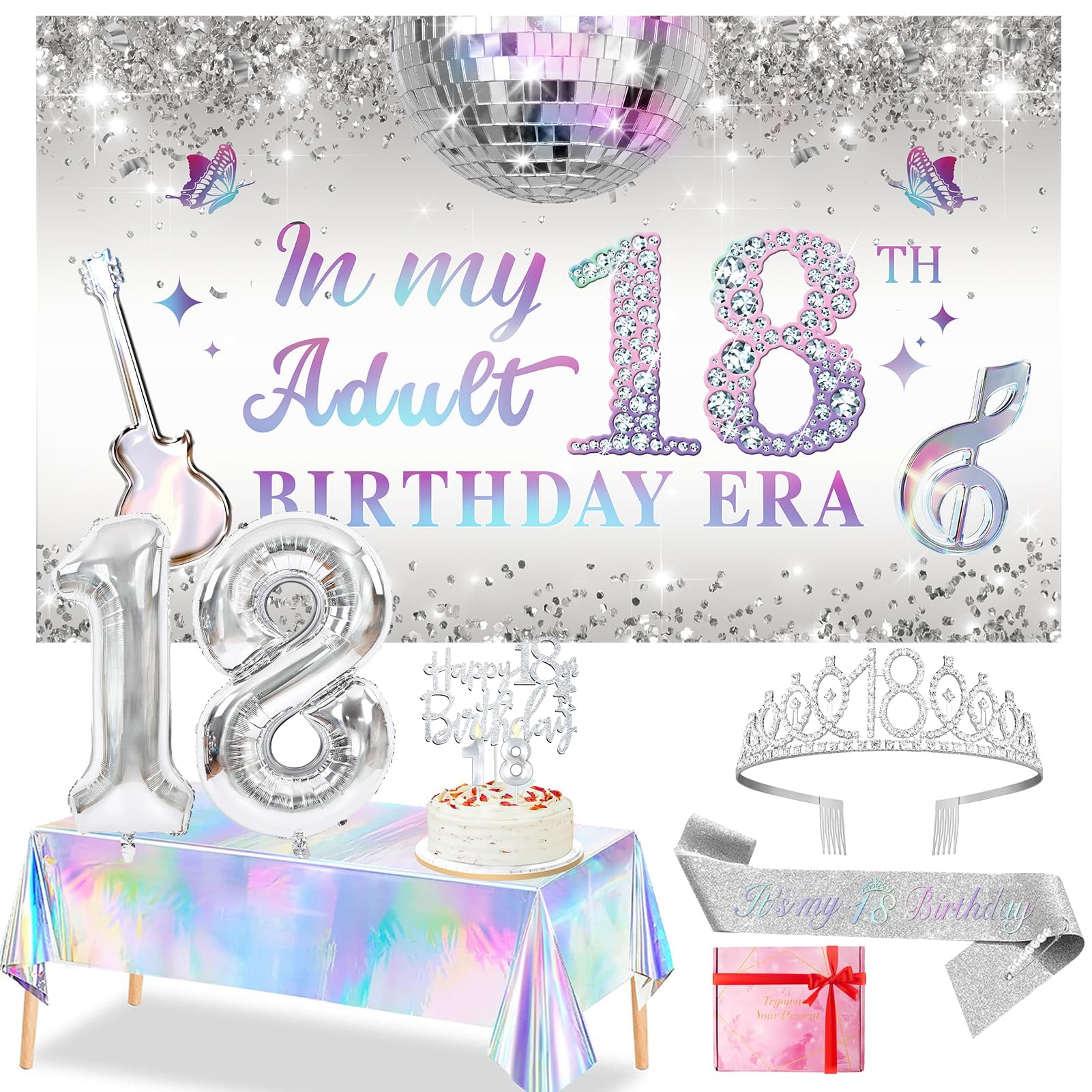 Trgowaul 18th Birthday Decorations for Girls, ZLK1 Silver 18 Year Old ...