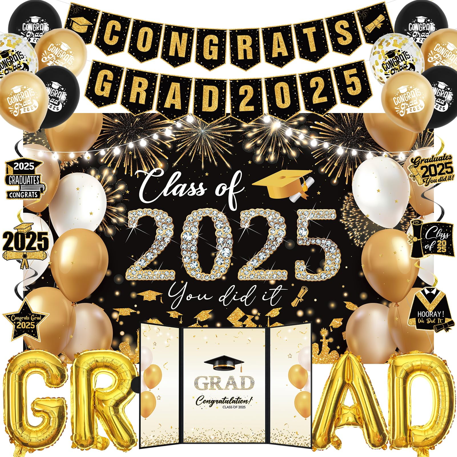 Trgowaul 2025 Graduation Party Decorations, Black Gold Class 2025 Guest ...