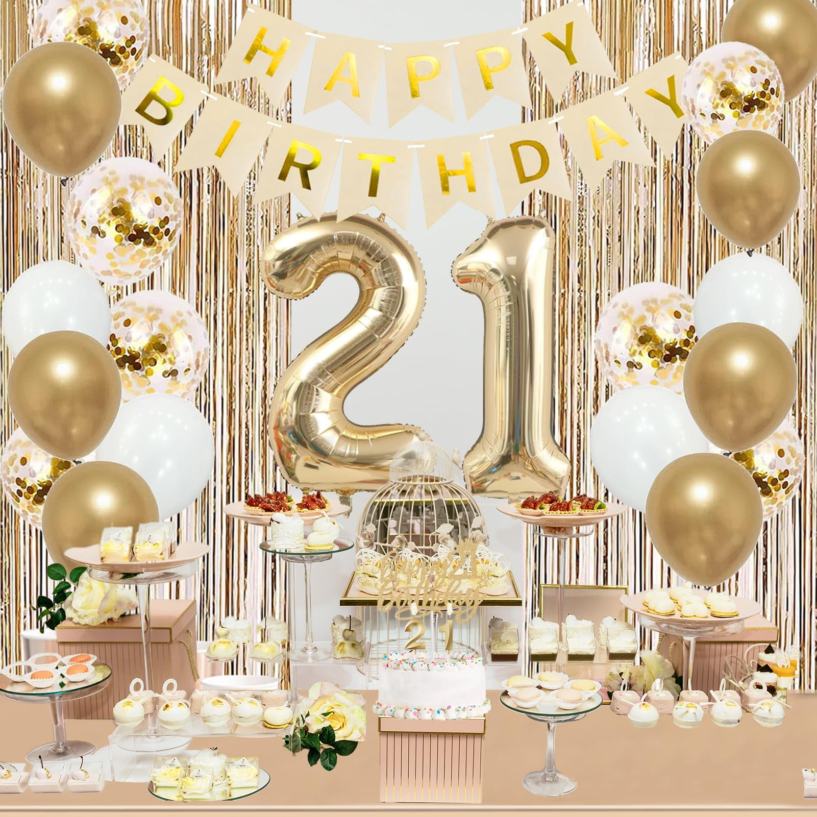 Trgowaul 21st Birthday AJH3 Decorations for her, Champagne Gold 21st ...