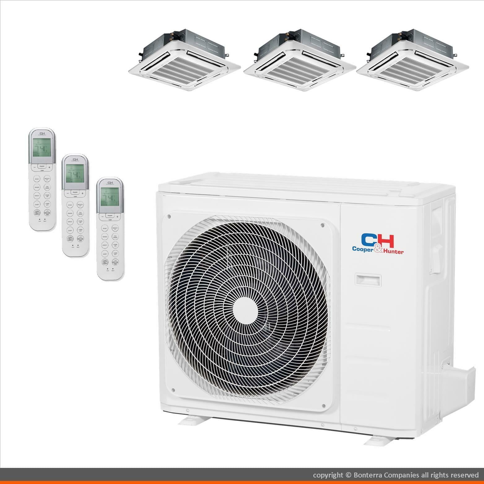 Tri 3 Zone Ductless Mini Split Air Conditioner Ceiling Cassette Heat ...