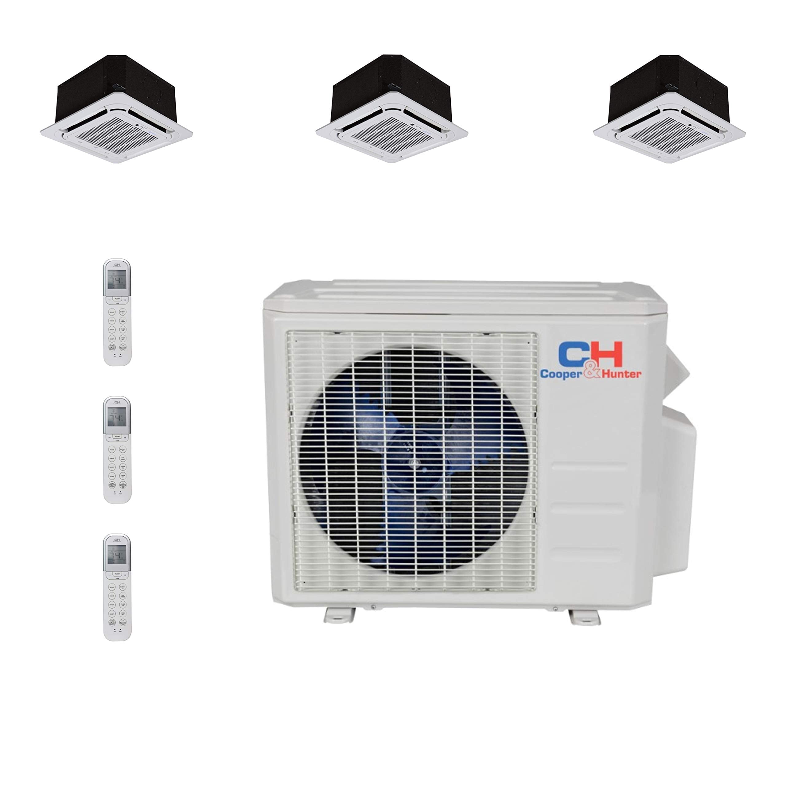 Tri 3 Zone Ductless Mini Split Air Conditioner Ceiling Cassette Heat ...