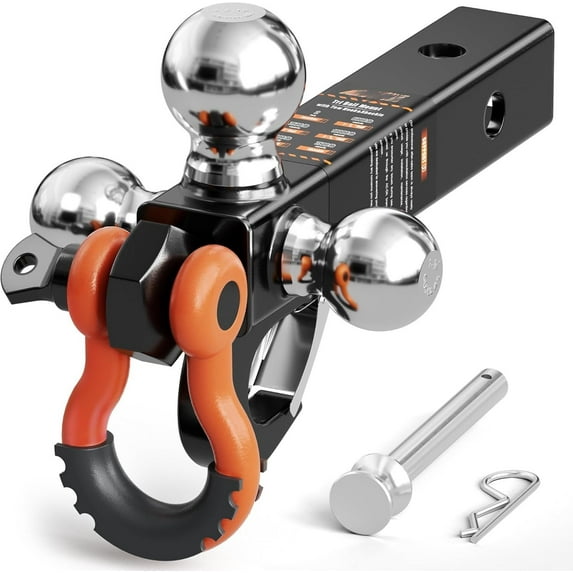 Tri Ball Mount Trailer Hitch with Pin,Tow Hook & Clevis Shackle, Fits 2 ...