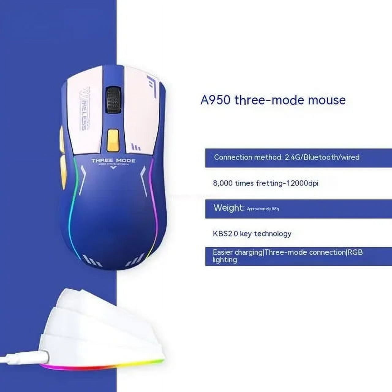 Tri- Bluetooth Wireless 2.4g Mouse Air Mouse Rgb Charging Base For Pc ...