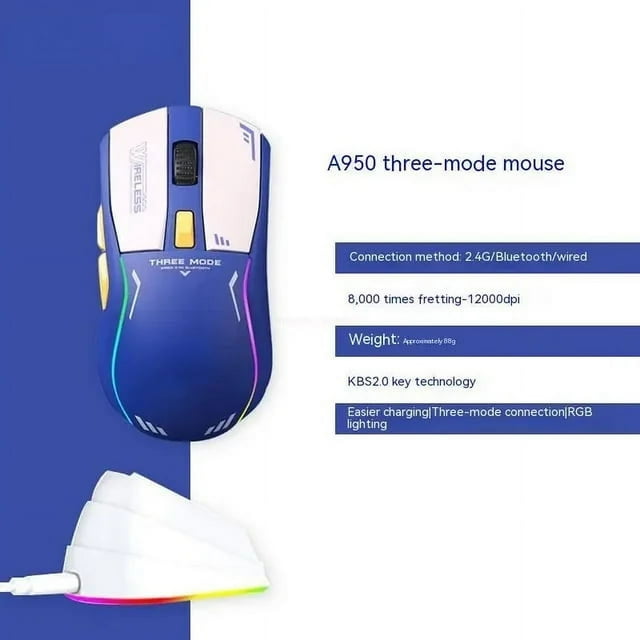 Tri- Bluetooth Wireless 2.4g Mouse Air Mouse Rgb Charging Base For Pc ...