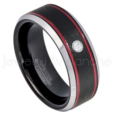 8mm Beveled Edge Black Tungsten Ring - 0.07ct Solitaire Ruby Ring ...
