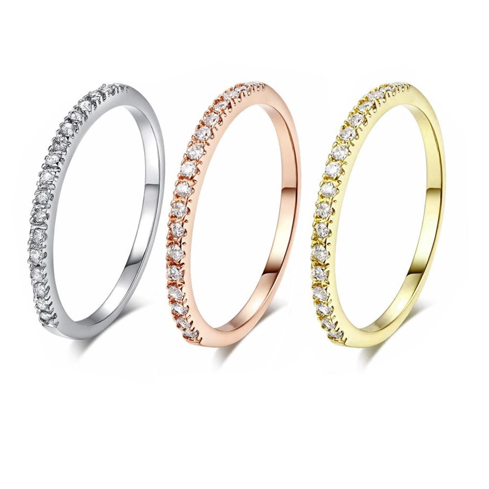 Tri-Color Gold Plated Cubic Zirconia Gemstone Stackable Promise Ring ...