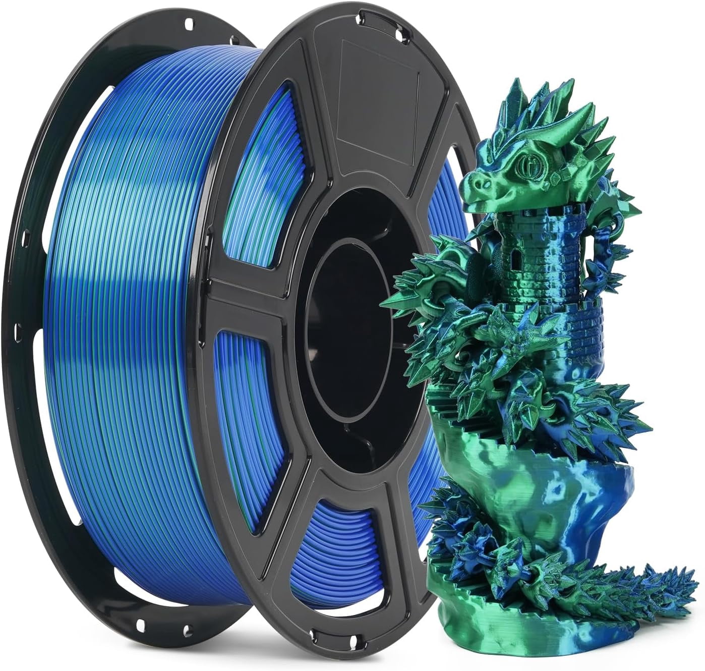 Tri-Color Silk PLA Filament 1.75mm, Coextrusion Orange Green Blue 3D ...