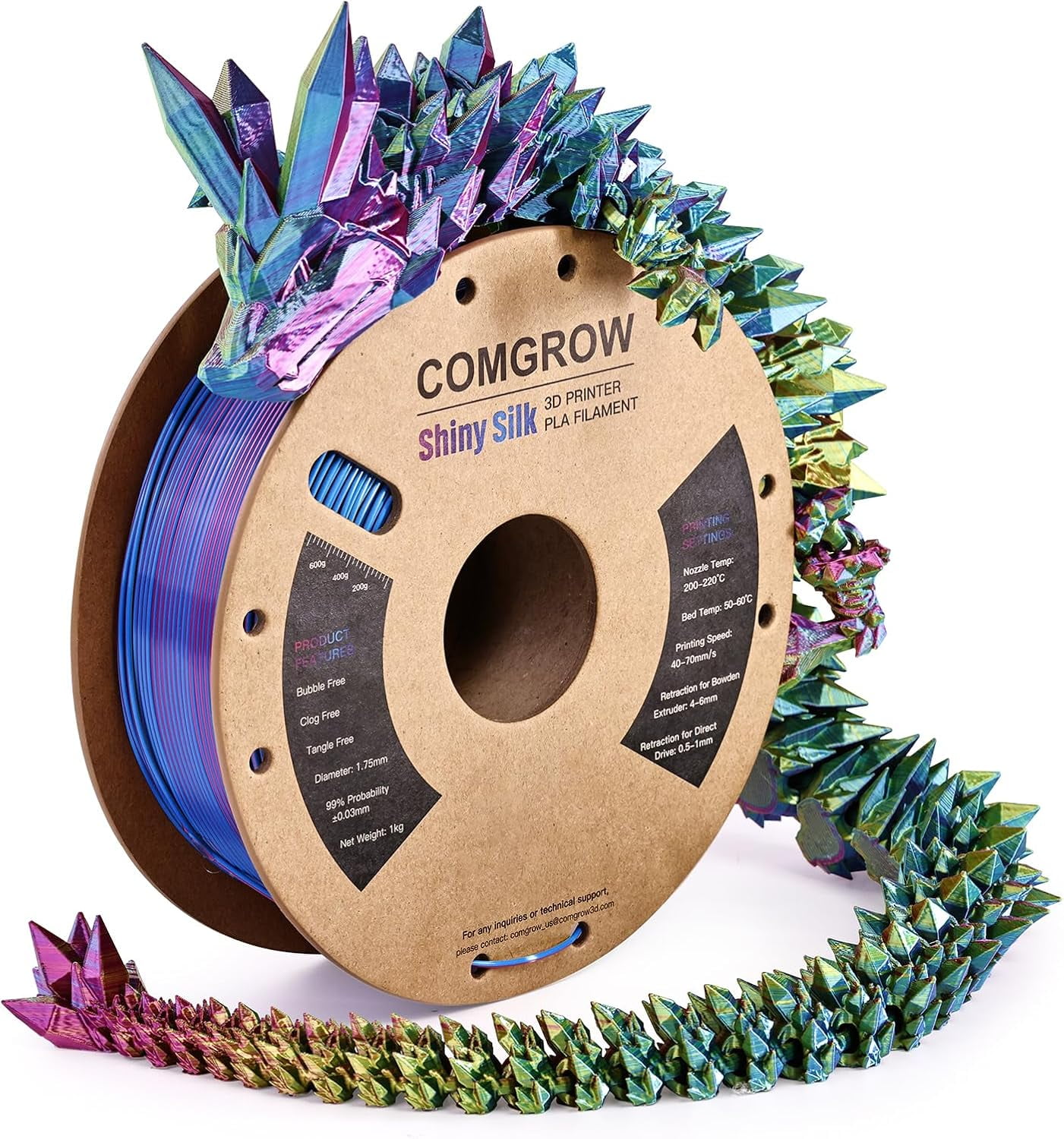 Tri-Colors Silk PLA 3D Printer Filament, Rainbow PLA Filament 1.75mm ...