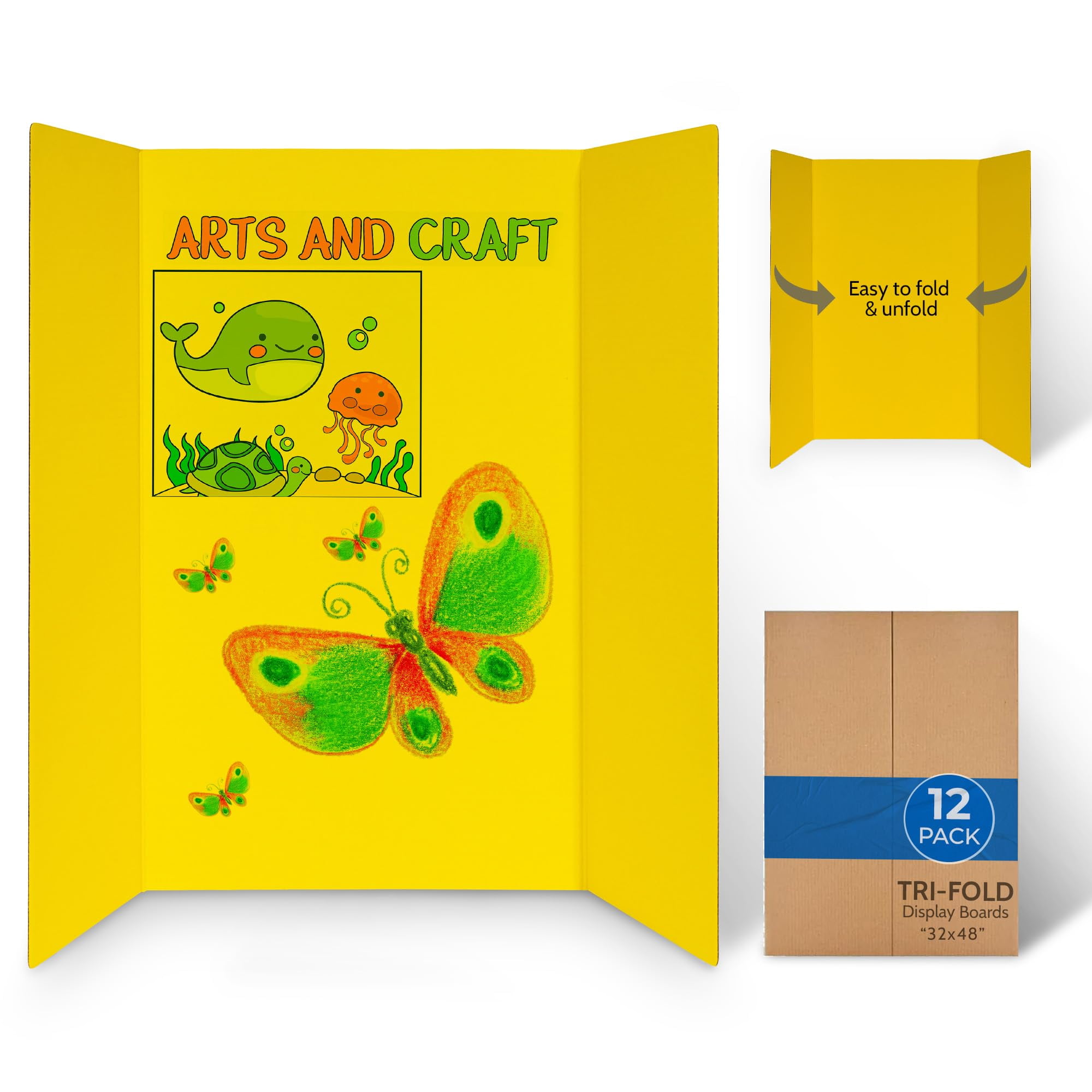 Tri Fold Cardboard Display Board 32x48 Inches Yellow 12 Pack ...