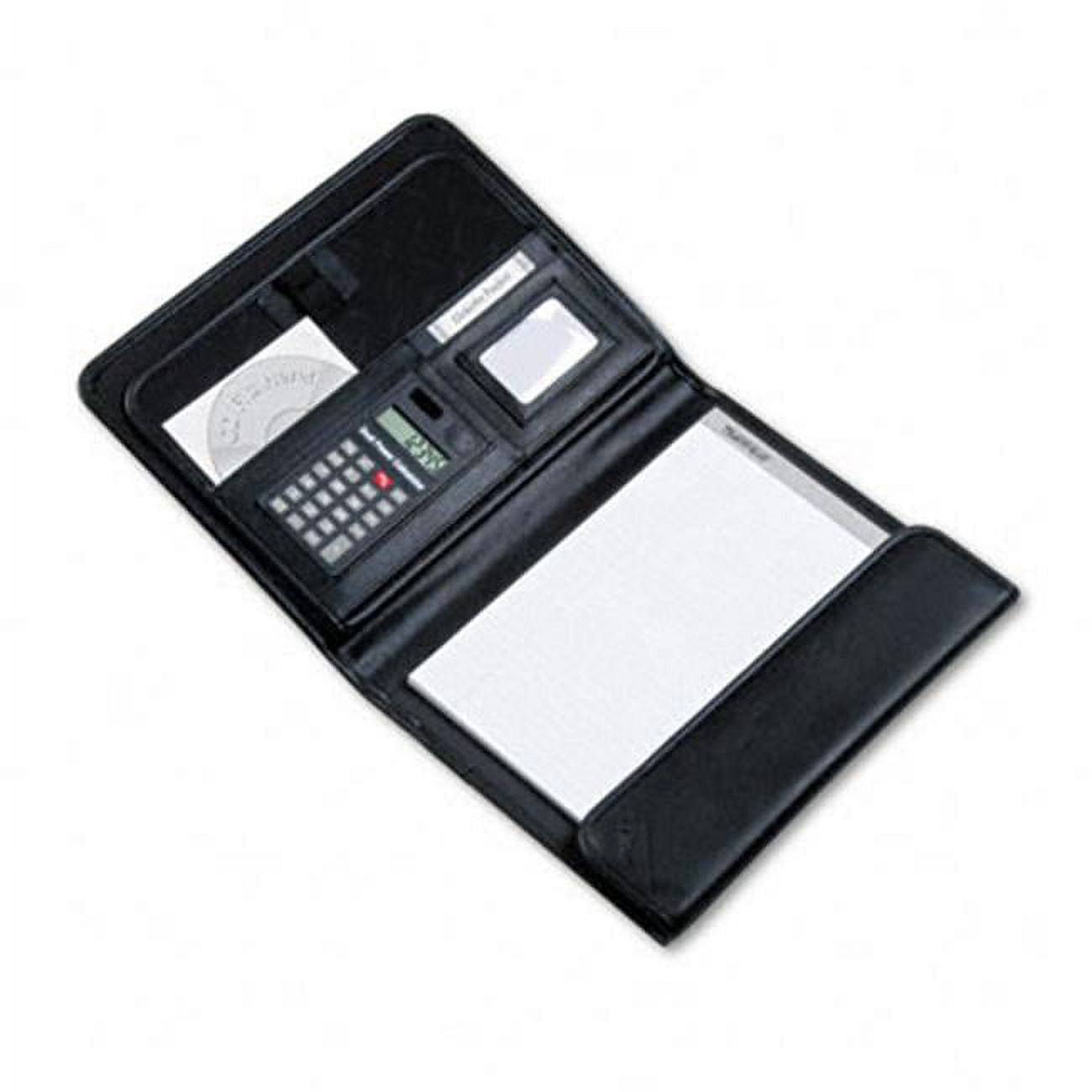 Tri-Fold Padfolio with Calculator Leather Look Vinyl Snap Storage ...