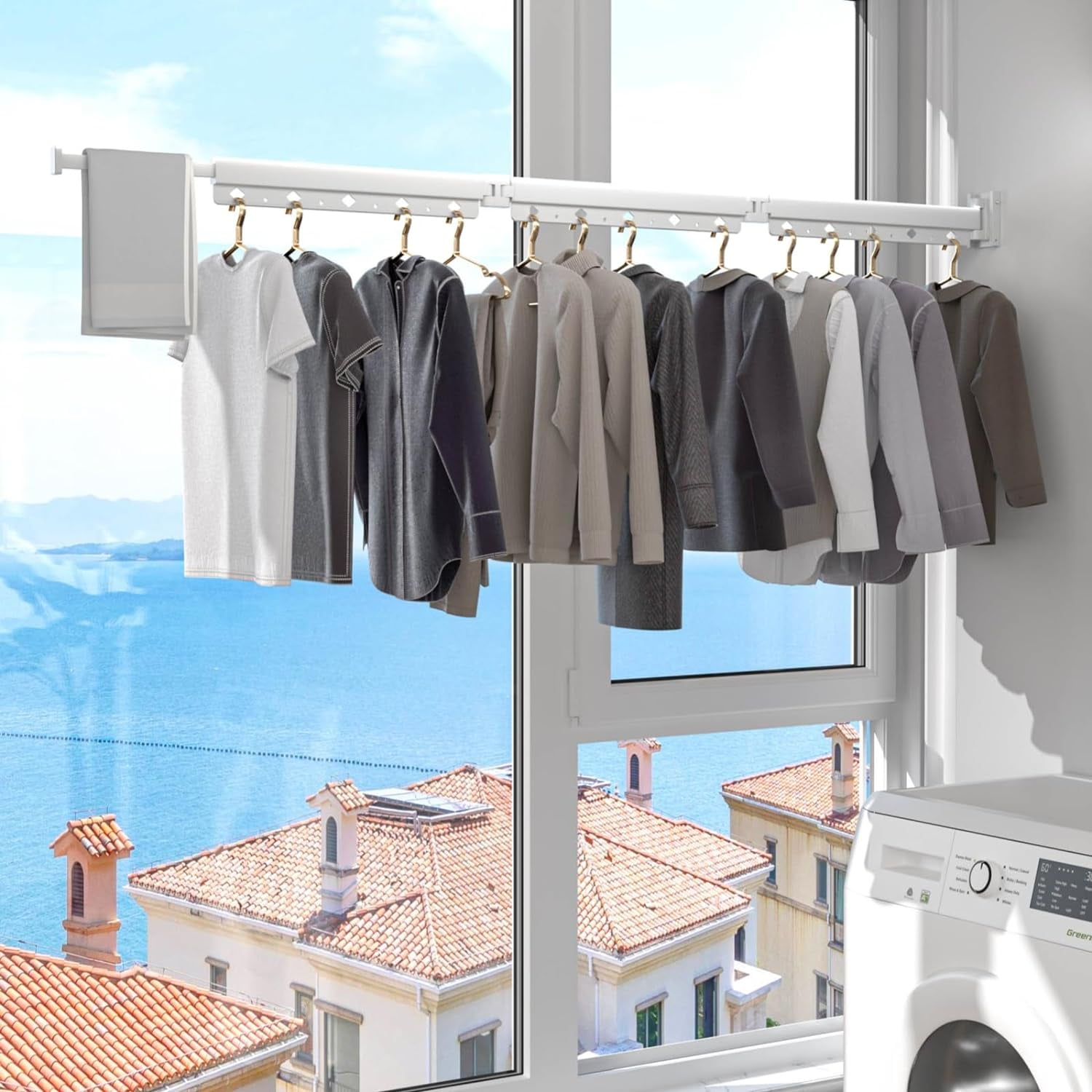 Tri Folding Clothing Rack with Extended Arm, Wall Mounted Clothes ...