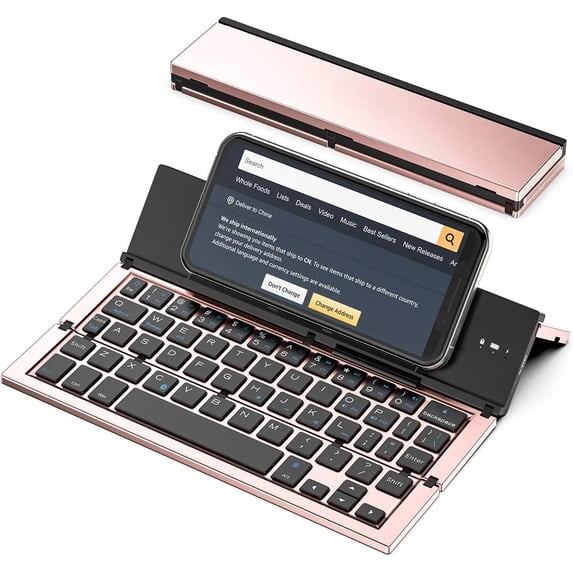 Tri-Folding Portable Bluetooth Keyboard, Slim Aluminum Alloy for Travel ...