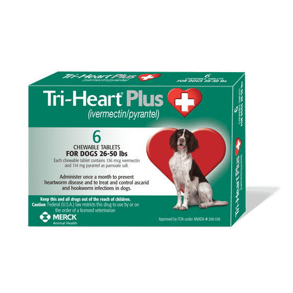 Tri-Heart Plus Chewable Tablet for Dogs, 26-50 lbs, (Green Box ...