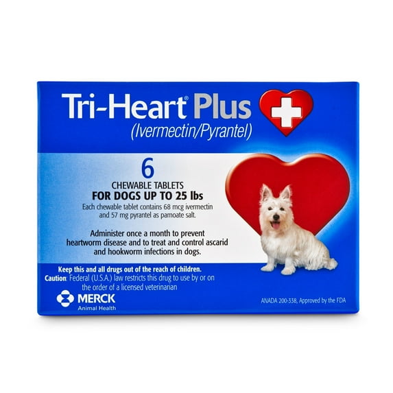 Tri-Heart Plus Chewable Tablets for Dogs, up to 25 lbs, (Blue Box ...