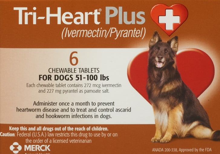 Tri-Heart Plus Chewable Tablets for Dogs, 51-100 lbs, (Brown Box ...