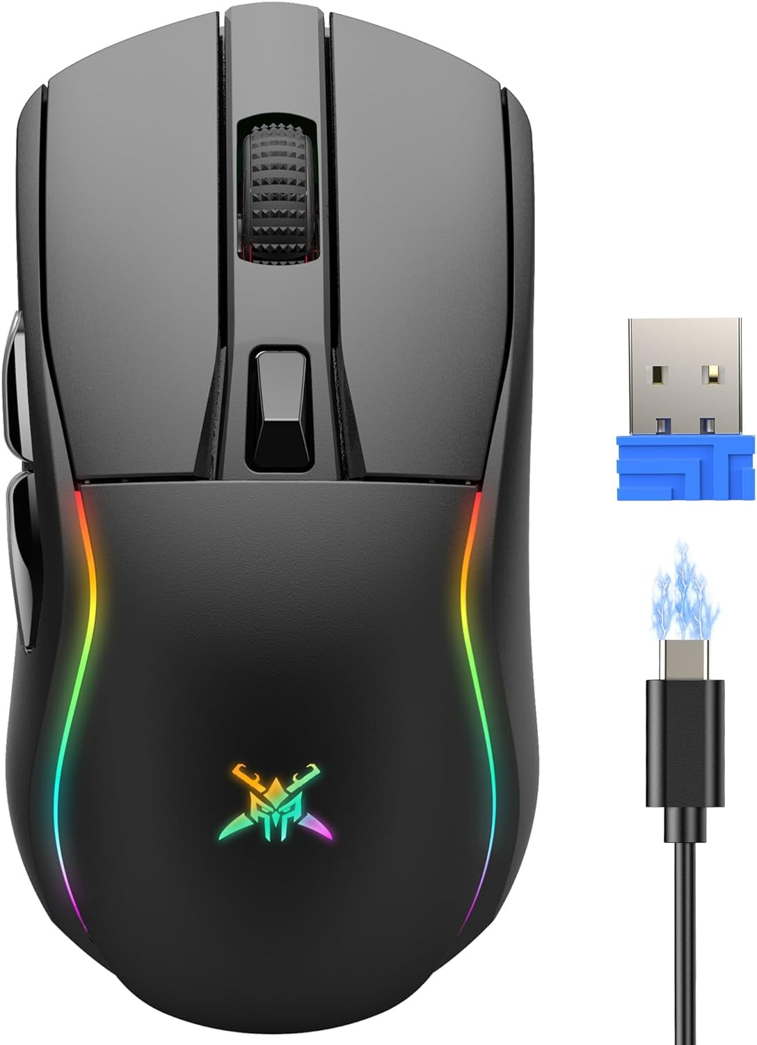 Tri-Mode Wireless Gaming Mouse, RGB Backlit Bluetooth 5.0/2.4G/USB-C ...