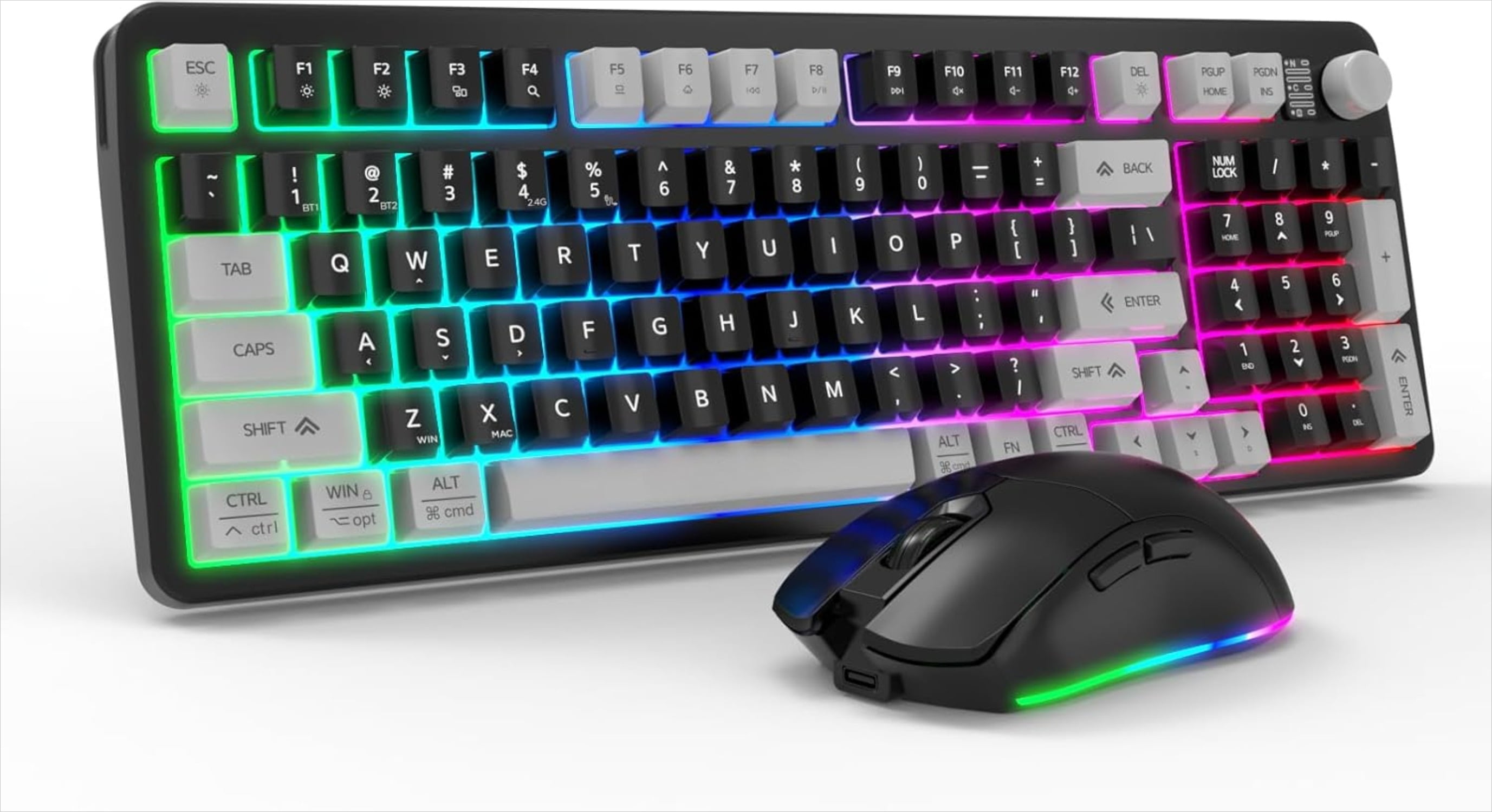 Tri-Mode Wireless Keyboard and Mouse Combo, Silent Click Keys & 14 RGB ...