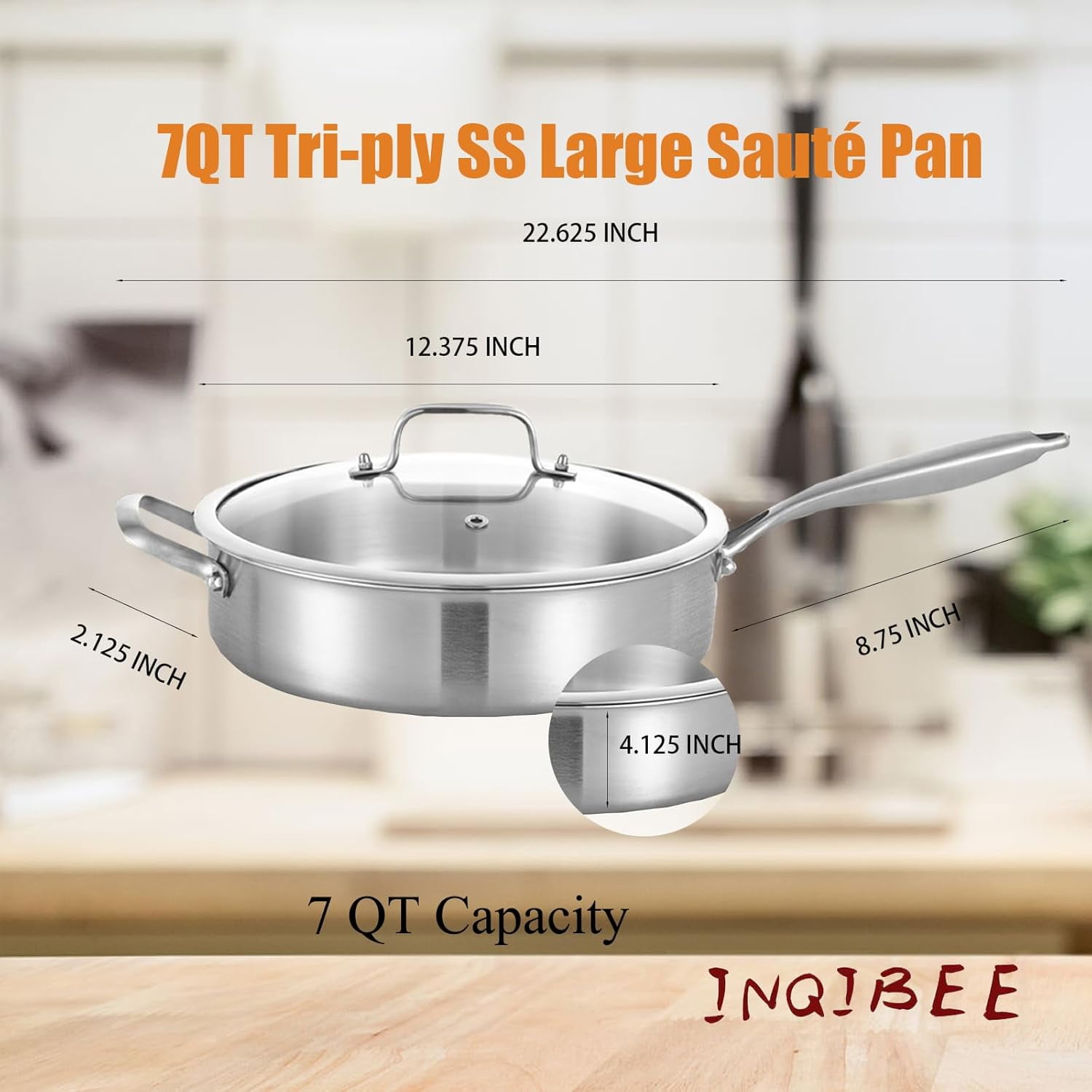 Tri-Ply 7 Quarts Stainless Steel Sauté Pan with Lid - Walmart.com