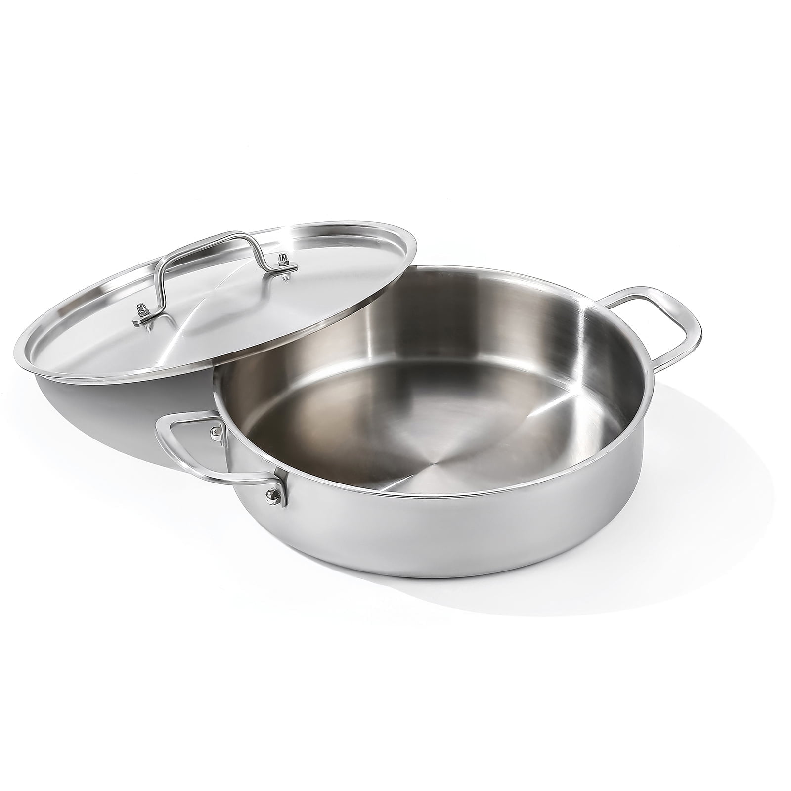DELARLO Tri-Ply Stainless Steel 5 Quart Saute Pan with Lid Induction ...