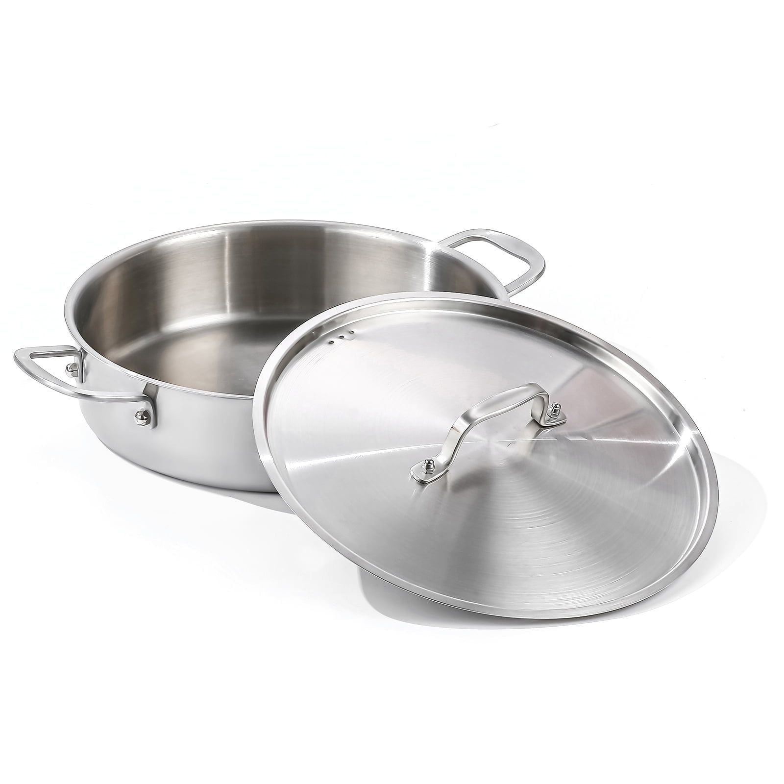 DELARLO Tri-Ply Stainless Steel 7 Quart Saute Pan with Lid Induction ...
