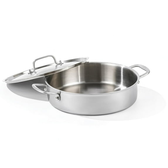 DELARLO Tri-Ply Stainless Steel 6 Quart Saute Pan with Lid Induction ...