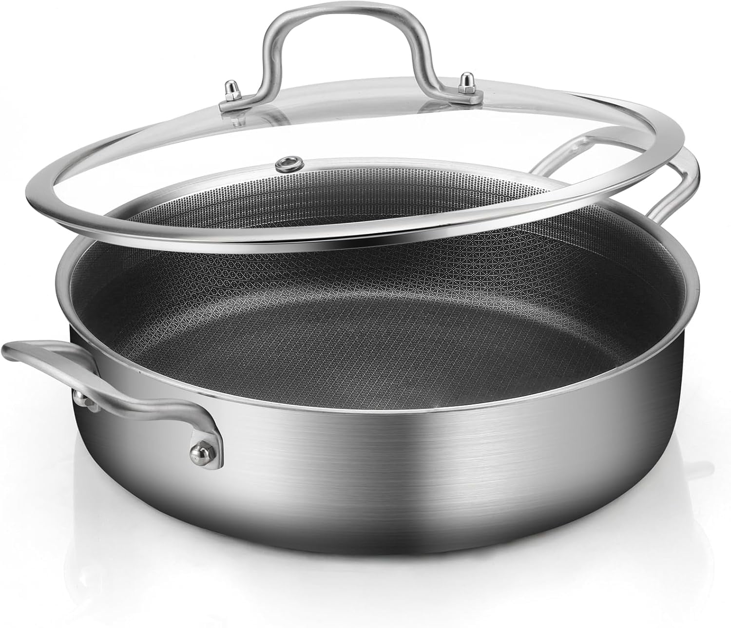 Tri-Ply Stainless Steel 7 Quarts Saute Pan, 12 Inch Nonstick Skillet ...