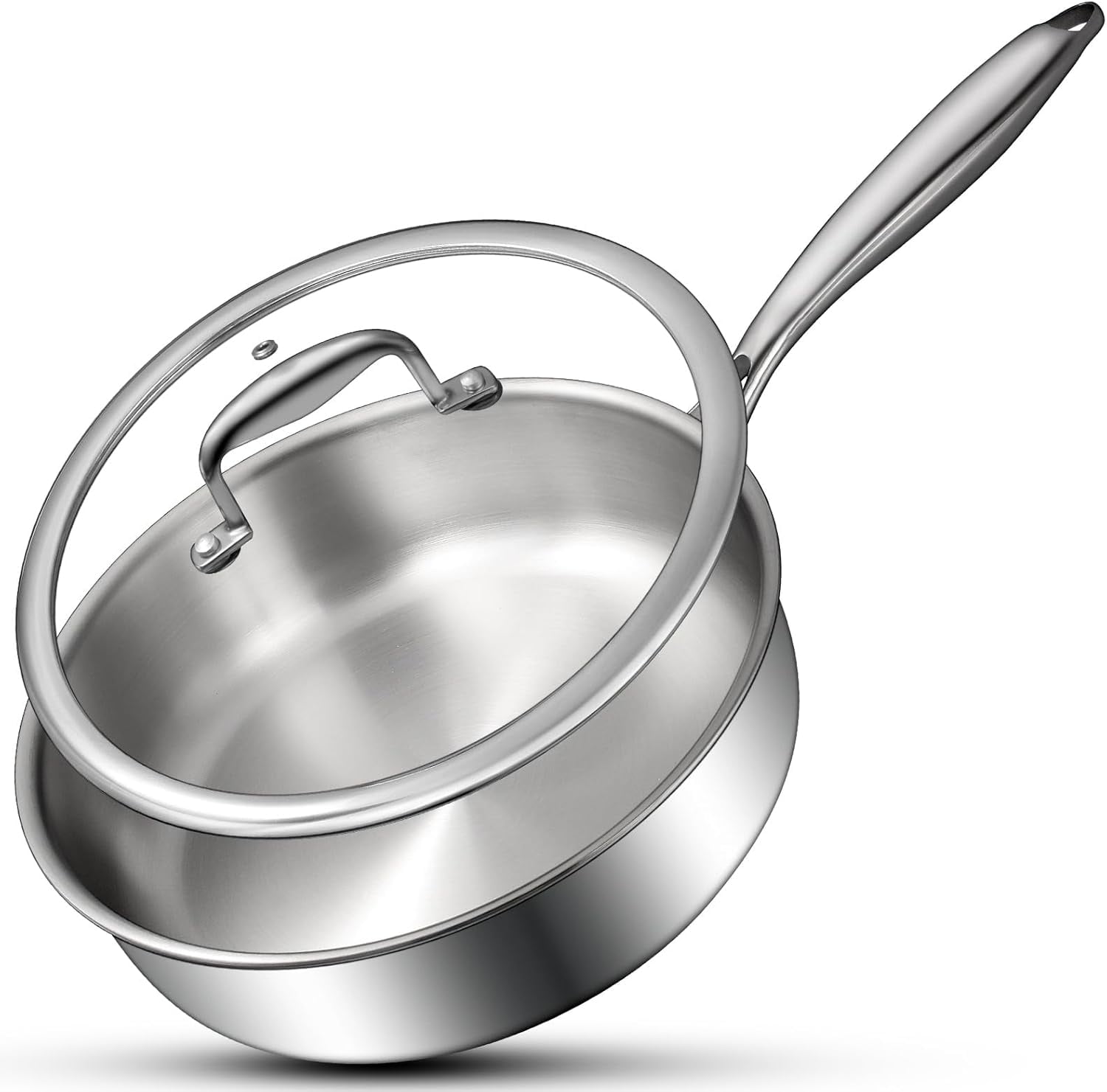 Tri-Ply Stainless Steel Frying Pan 3QT, 10 Inch Deep Frying Pan with ...