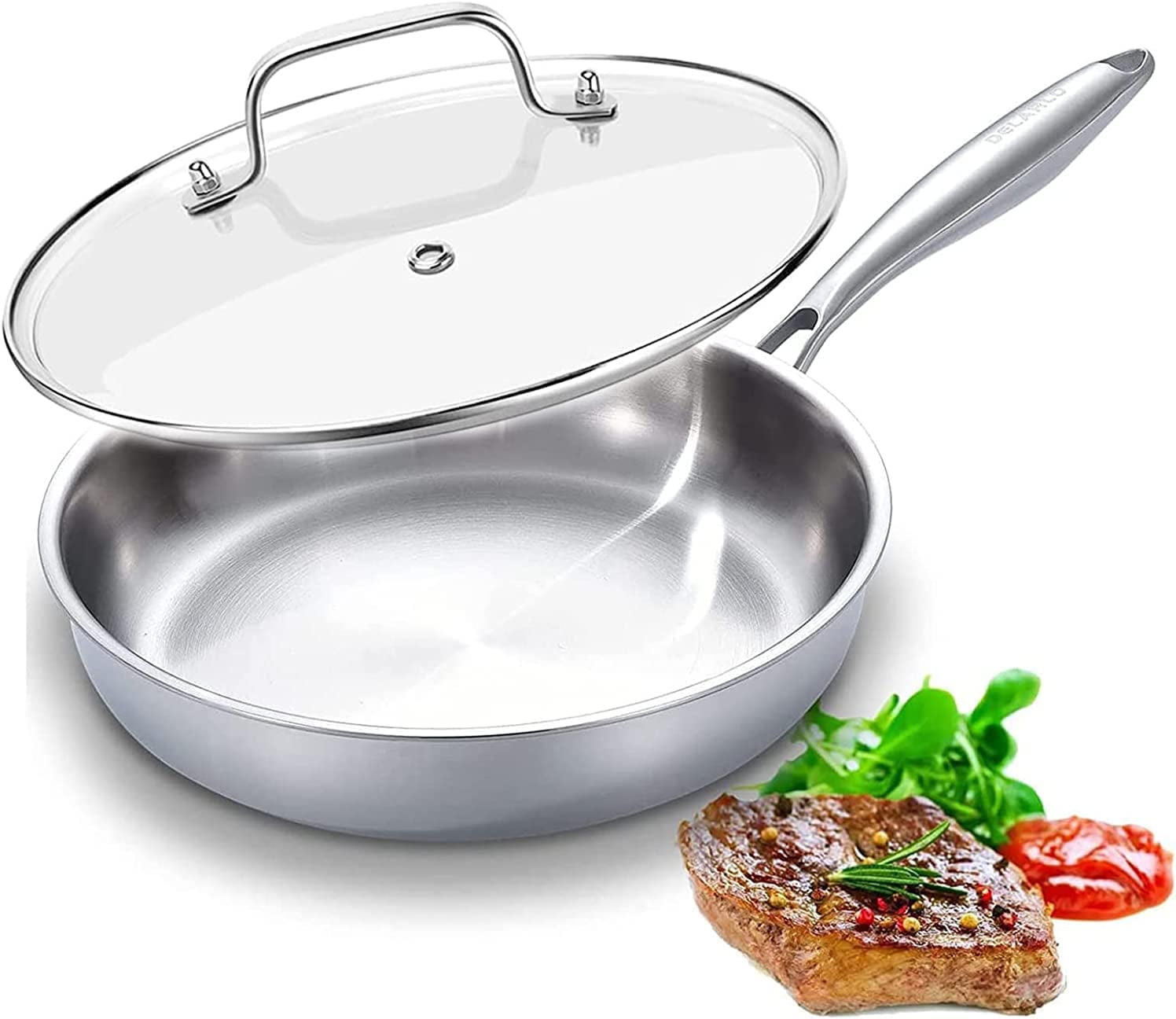Tri-Ply Stainless Steel Frying Pan丨9 inch Skillet with Lid丨All Cooktops ...