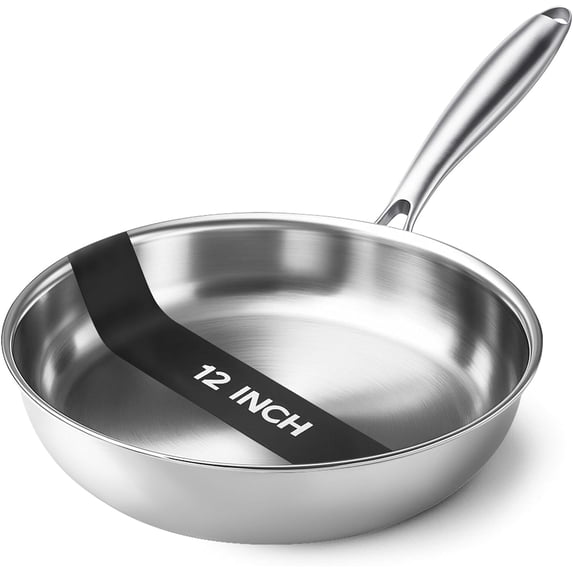 Tri-Ply Stainless Steel Pan - 12 Inch Frying Pan, Fast and Even Heat ...