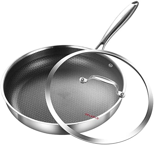Tri-Ply Stainless Steel Pan, 12 inch Frying Pan with Lid, Compatible ...