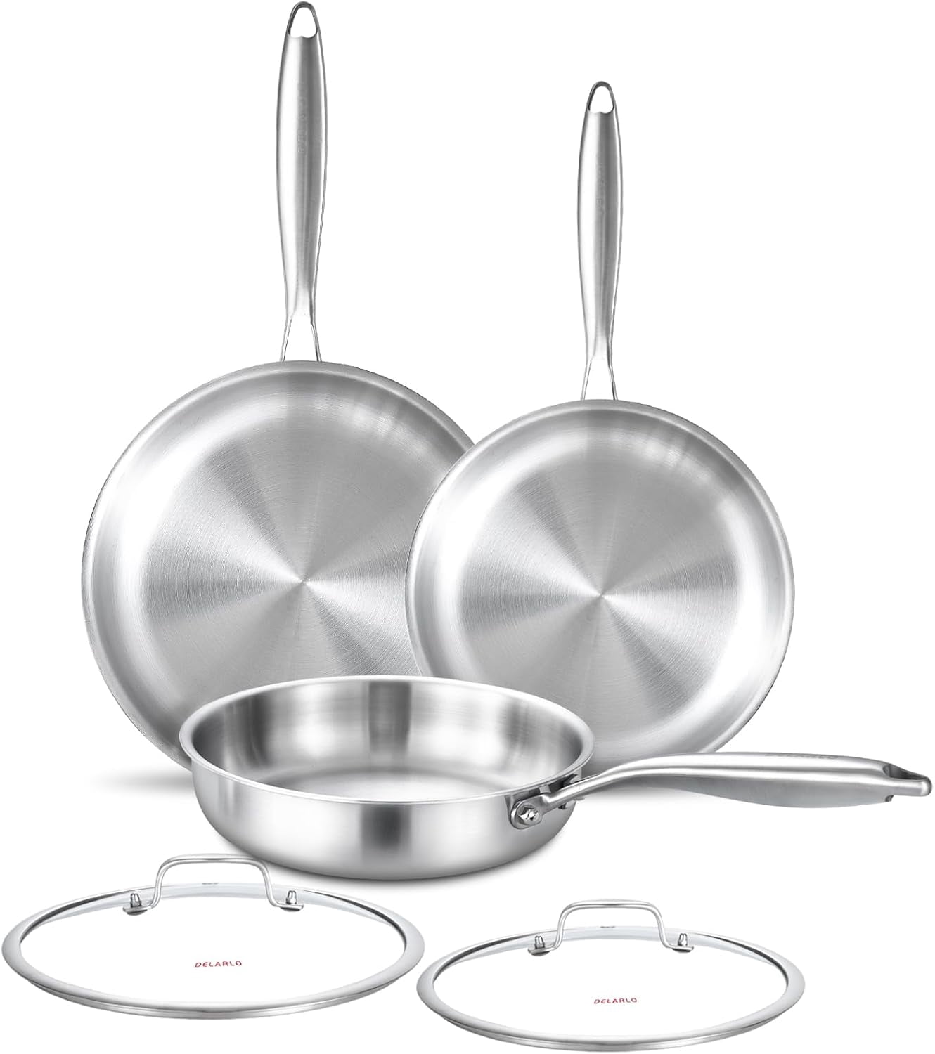 Tri-Ply Stainless Steel Skillet, 12 Inch Frying Pan with Lid ...