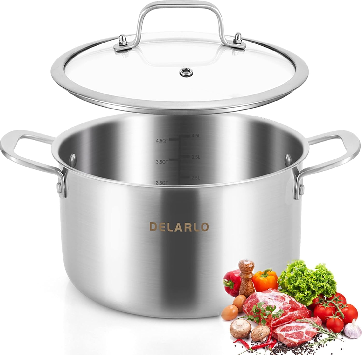 Tri-Ply Stainless Steel Stock Pot, All Stove Compatible Up to 600℉ Soup Pot, 8 Quart Pot with ...