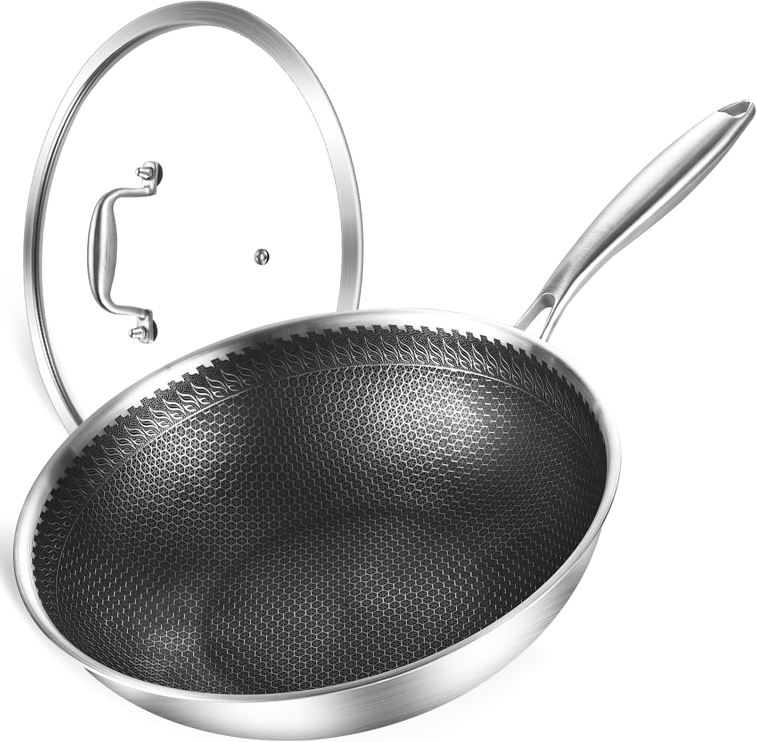 Tri-Ply Stainless Steel Wok Pan With Lid 13 Inch, Oven Safe Up to 600 ...