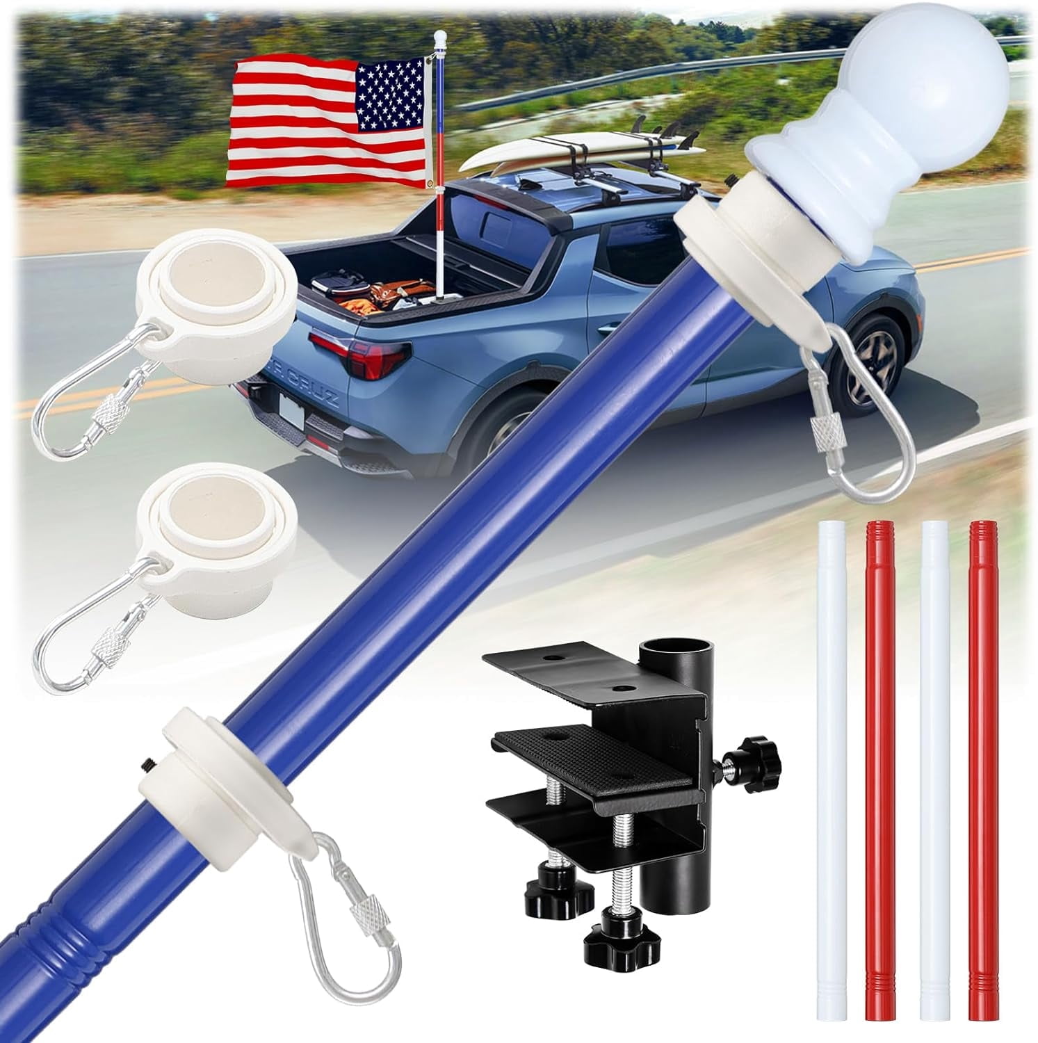OLIYNEDY Tri-color Flag Pole Kit With Clamp Mount Holder - 5ft ...