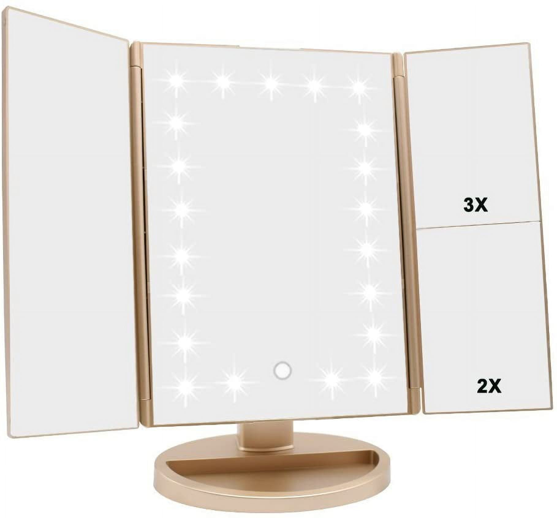 Tri-fold Lighted Vanity Makeup Mirror with 3x/2x/1x Magnification ...