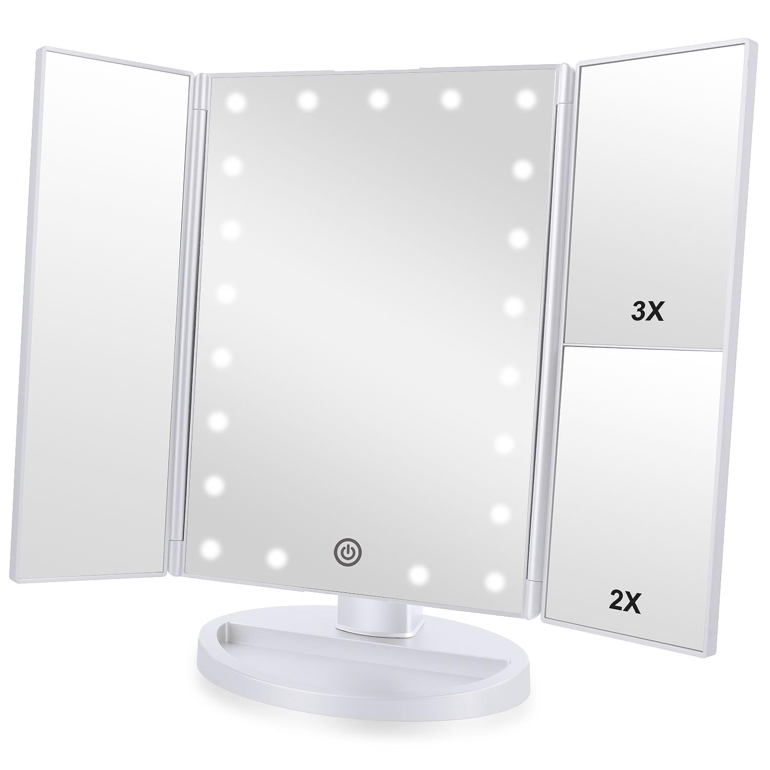 Tri-fold Lighted Vanity Makeup Mirror White 3x/2x Magnification Touch ...
