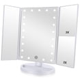 Tri-fold Lighted Vanity Makeup Mirror White 3x/2x Magnification Touch ...