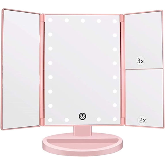 Tri-fold Lighted Vanity Makeup Mirror with 3x/2x Magnification,21 LED ...