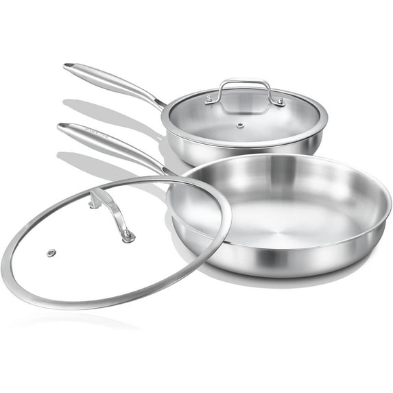 Tri-ply Stainless Frying Pan Set with Lid 8" 10" Induction large ...