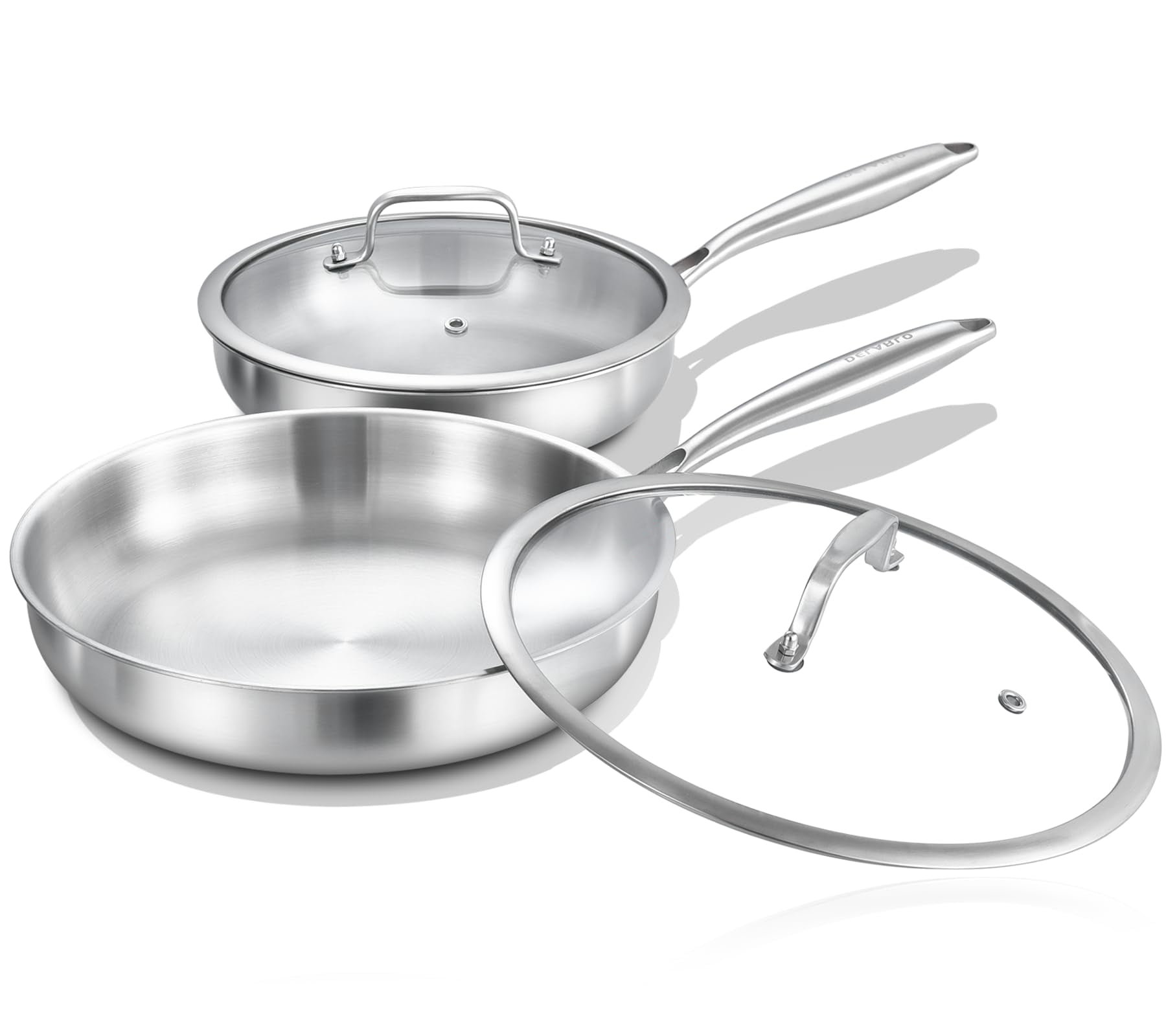 Tri-ply Stainless Steel Frying Pan Set with Lid 8"12" Induction large ...
