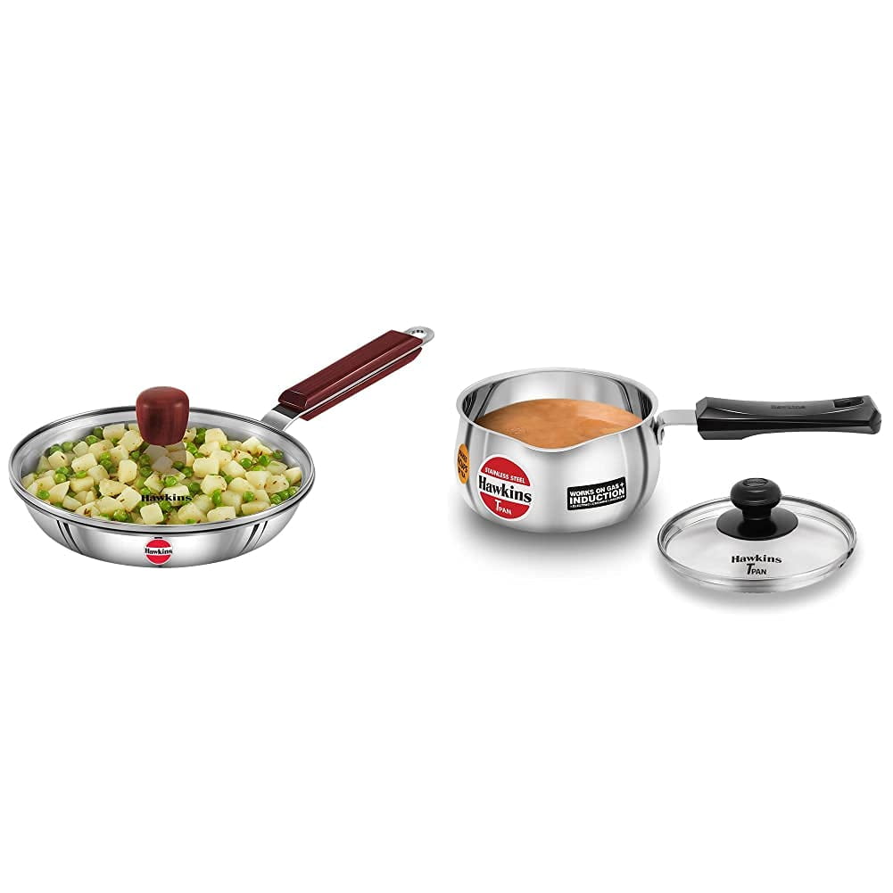 Tri-ply Stainless Steel Induction Compatible Frying Pan With Glass Lid ...