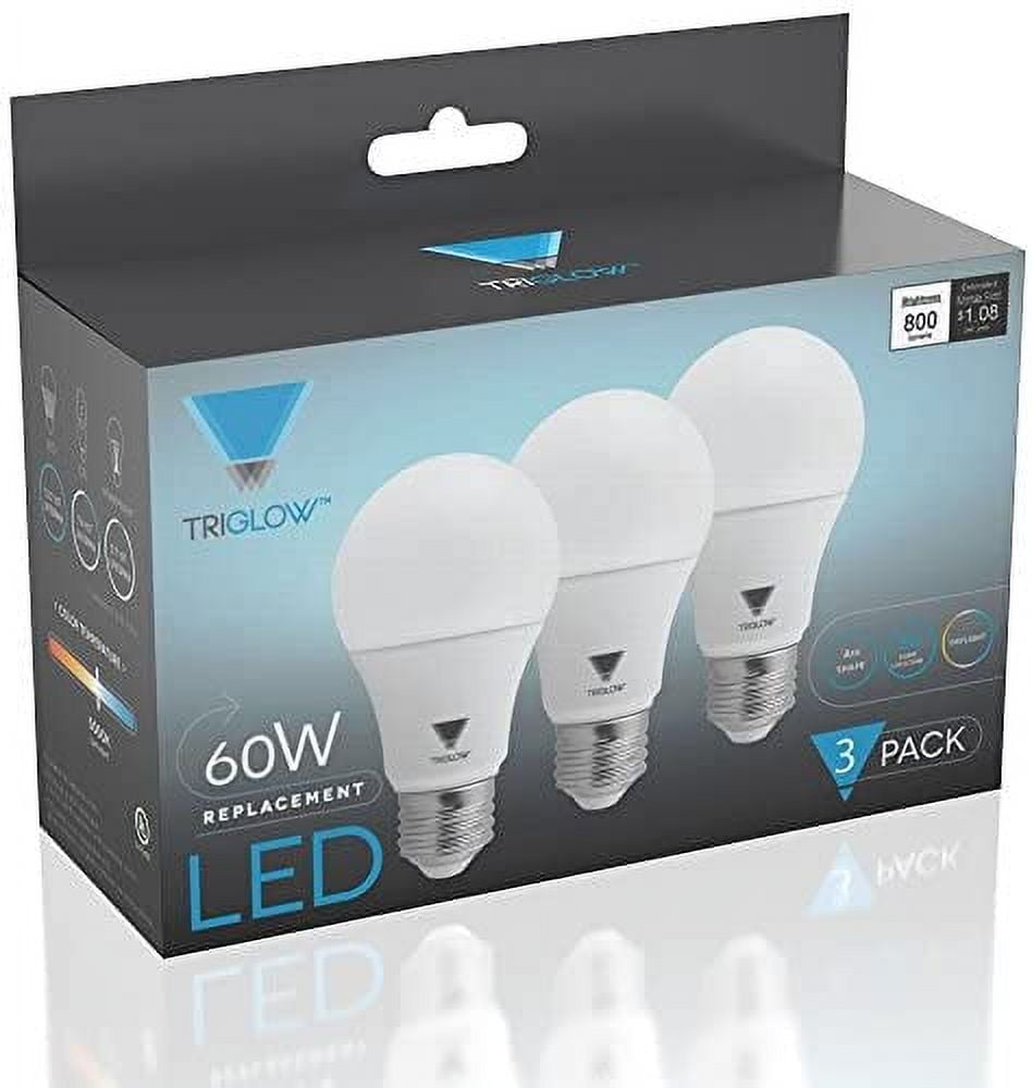 TriGlow LED A19 Light Bulbs 9 Watt (60 Watt Equivalent) Daylight 5000K ...