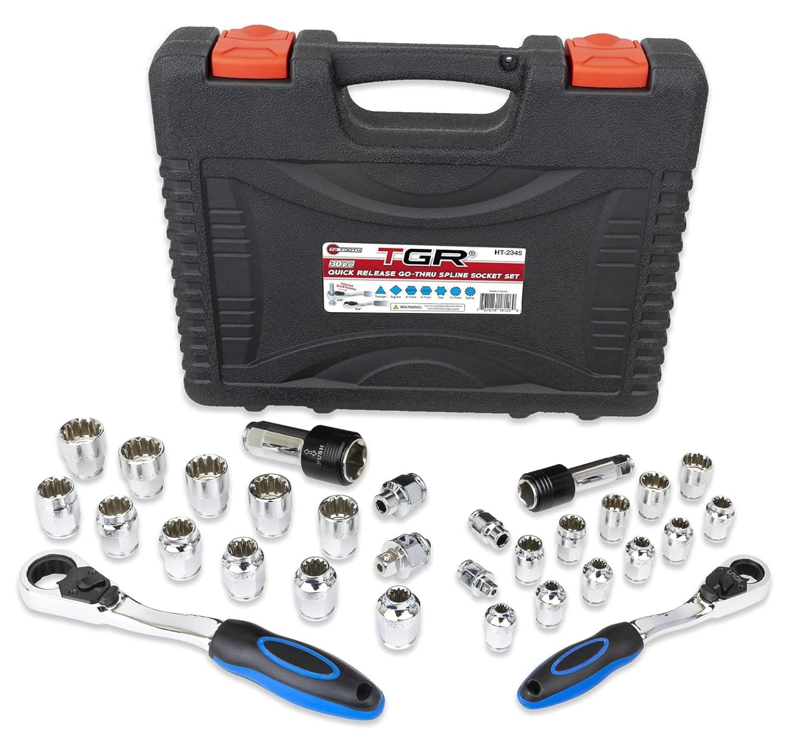 TriGol 30PC Quick Release Go Thru Spline Socket Set - 1/4" & 3/8" Drive ...