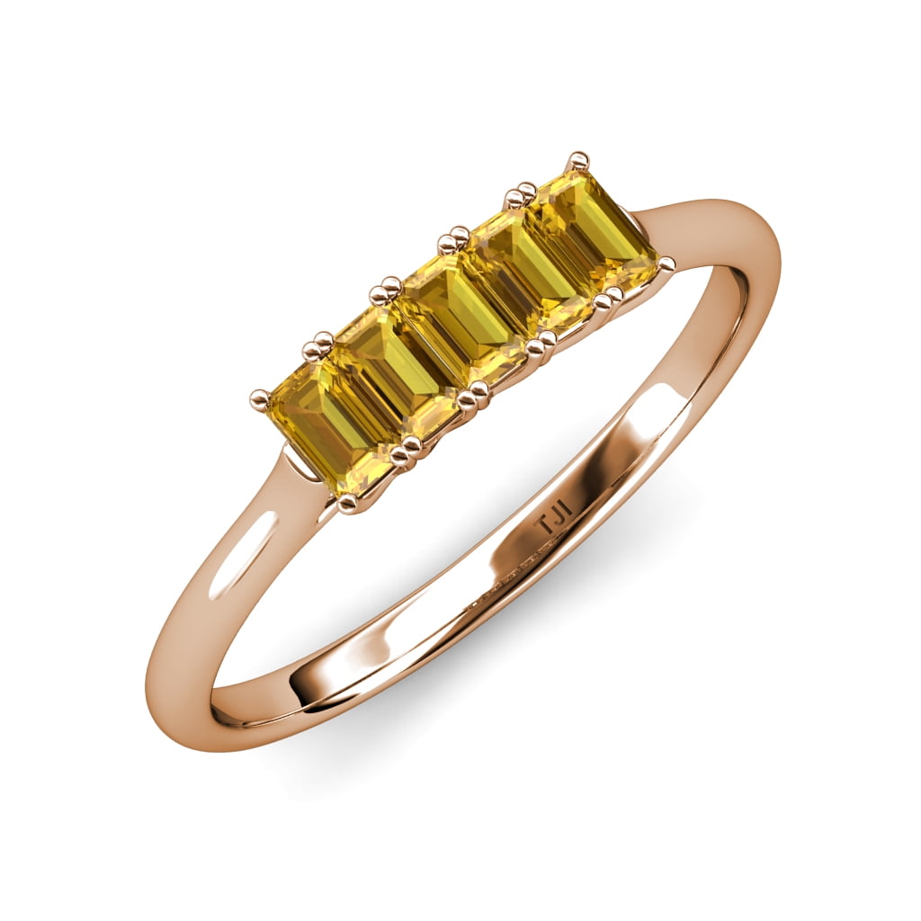 TriJewels 5x3 mm Emerald Cut Citrine 5 Stone Wedding Band in 10K Rose ...