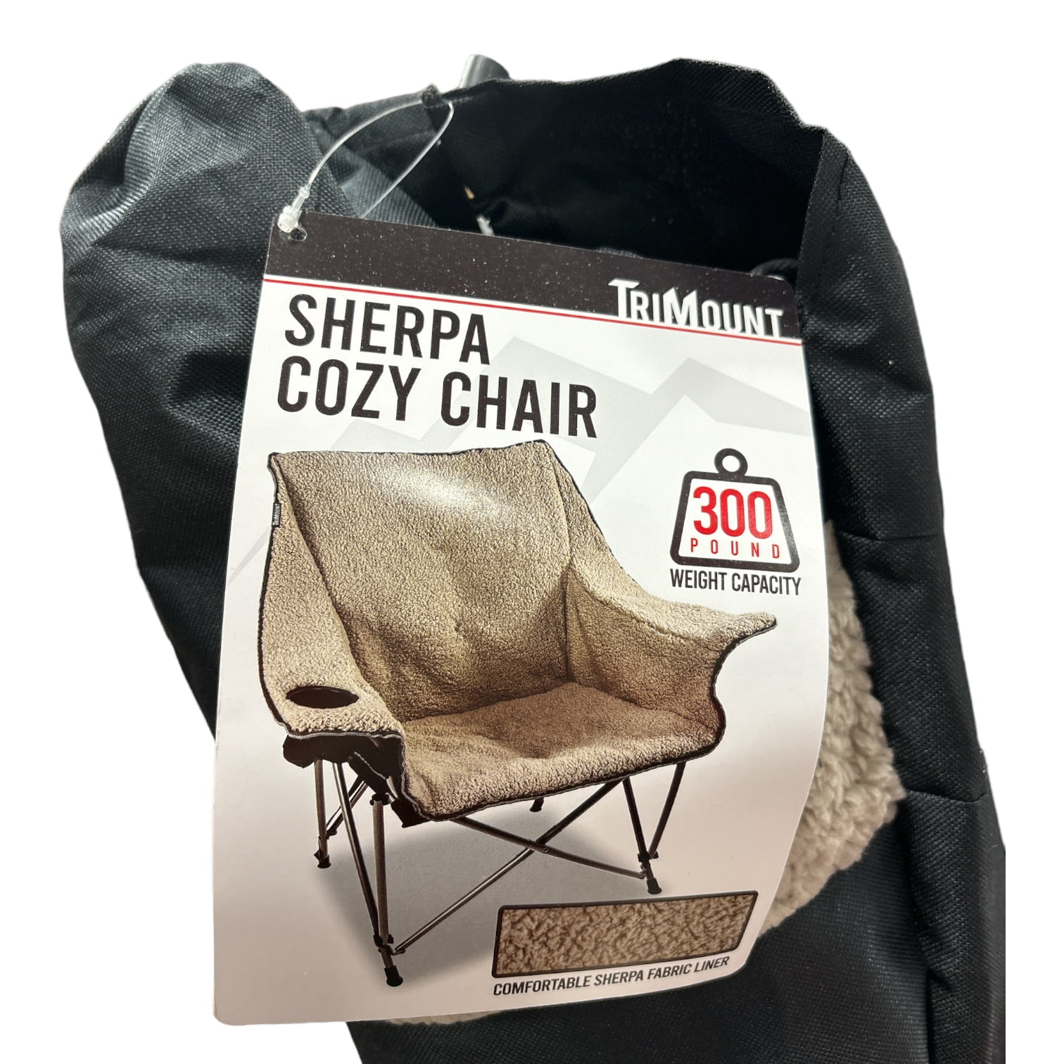 TriMount Foldable Sherpa Cozy Chair w/ Cupholder & Carry Bag, Black ...