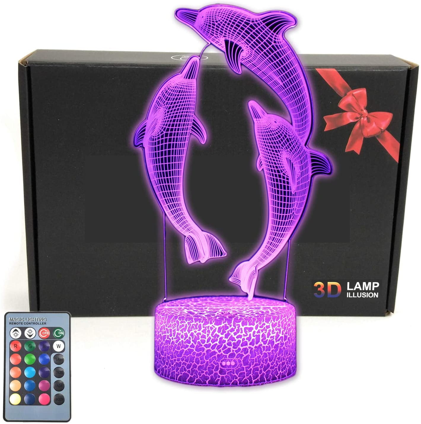 TriPro Dolphin Fish 3D Illusion LED Room Table Decor Lamp Sea Animals ...
