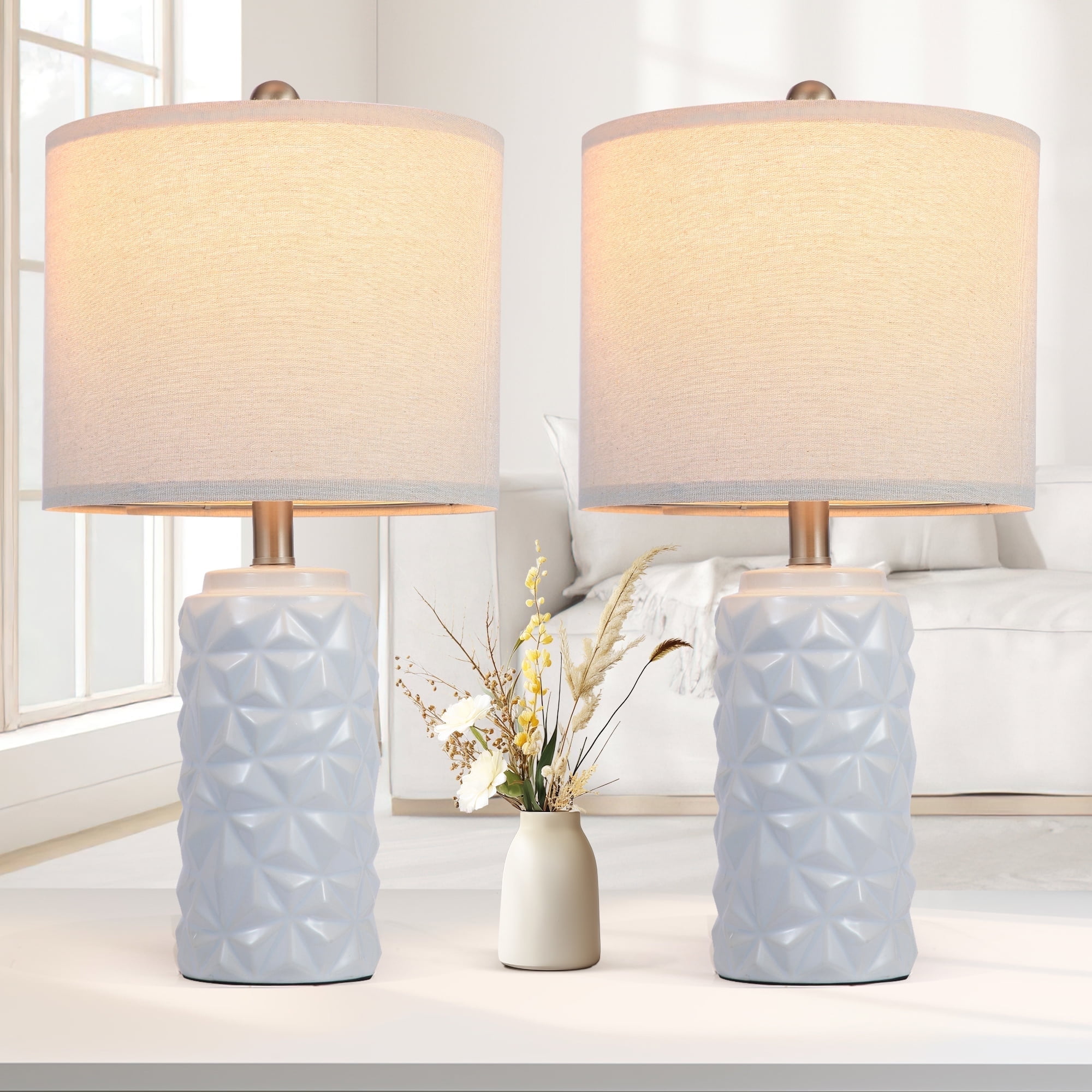 Triangle 22 inch Ceramic Table Lamp White Beside Lamps for Bedroom ...