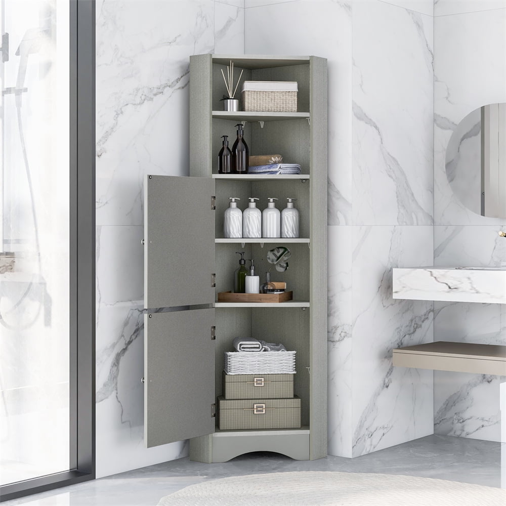 Triangle Bathroom Storage Cabinet, 61.02" Tall Floor Corner Cabinet ...