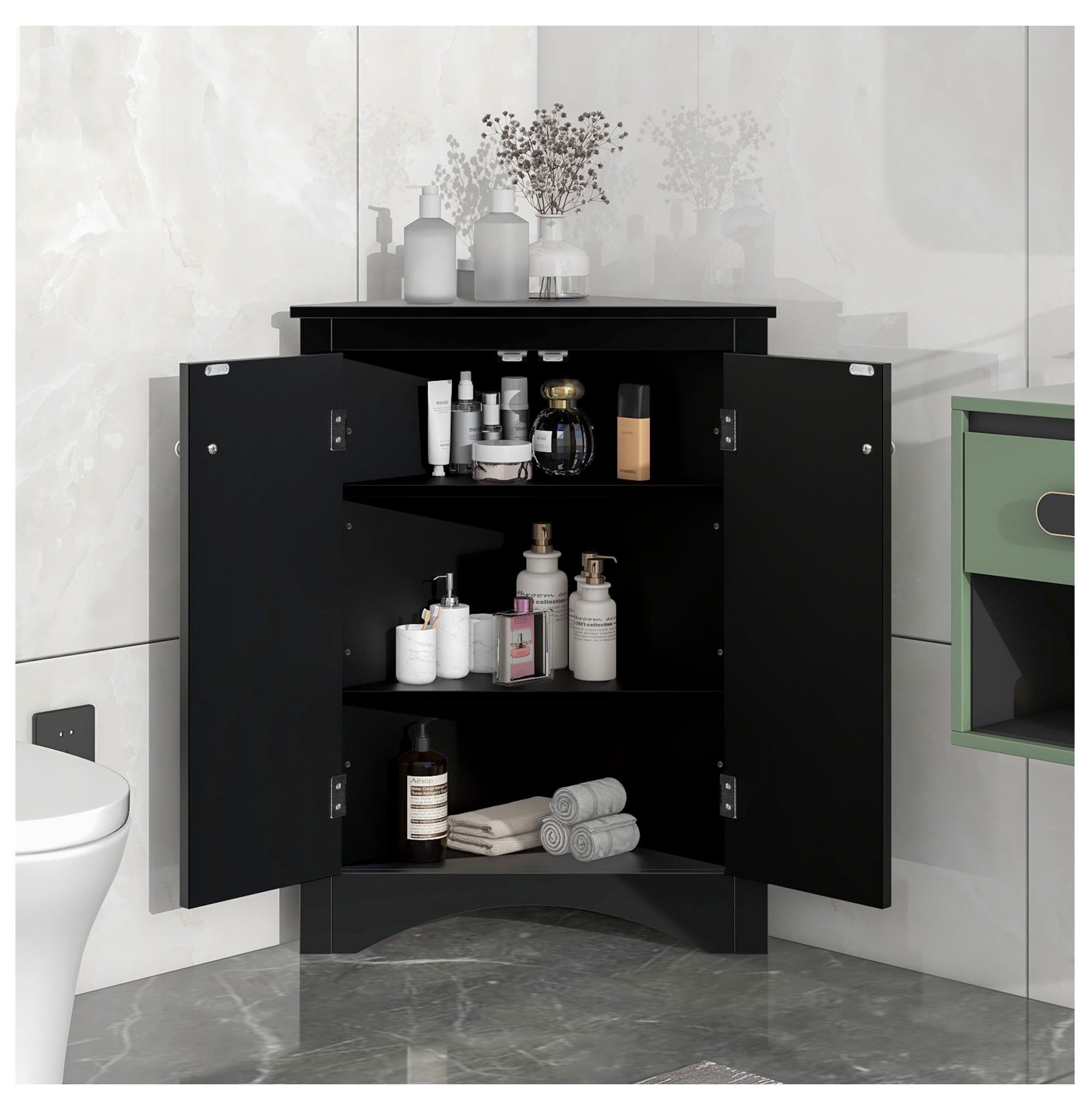 Triangle Bathroom Storage Cabinet, Adjustable Shelf Floor Cabinet ...